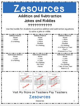 Add To And Subtract Within Jokes And Riddles Bundle For St Nd