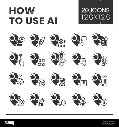 How To Use Ai Big Black Linear Glyph Icons Set Stock Vector Image And Art Alamy