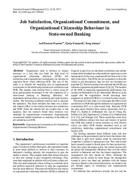 Pdf Job Satisfaction Organizational Commitment And Organizational Citizenship Behaviour In