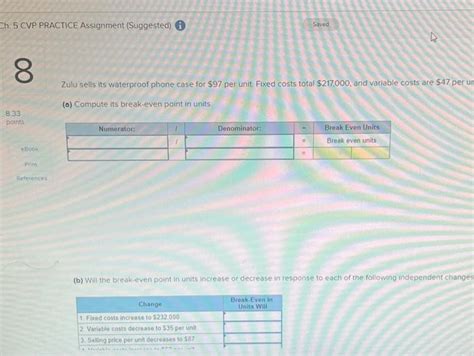 Solved Ch 5 CVP PRACTICE Assignment Suggested I Zulu Chegg Com