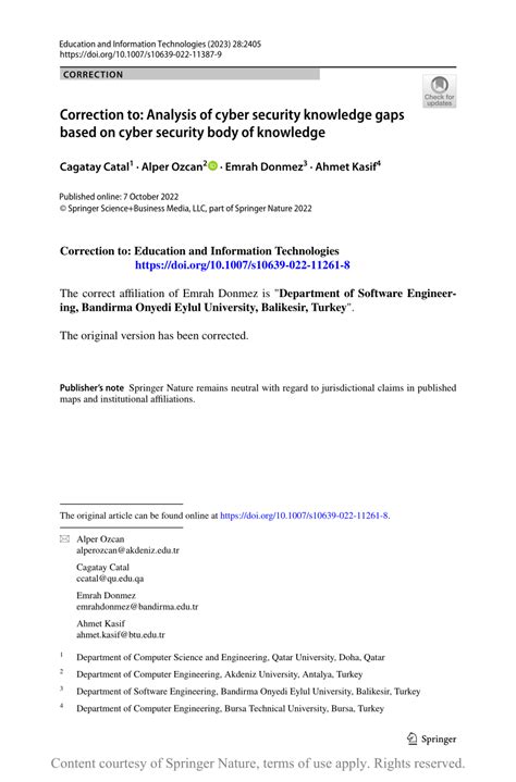 Correction To Analysis Of Cyber Security Knowledge Gaps Based On Cyber Security Body Of