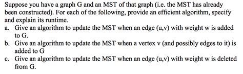 Solved Suppose You Have A Graph G And An Mst Of That Graph