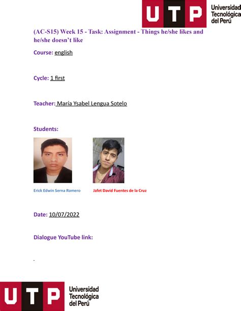 AC S15 Week 15 Task Assignment Things Heshe Likes And Heshe Doesnt Like AC S15 Week