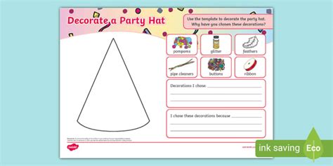 Decorate A Party Hat Worksheet Teacher Made Twinkl