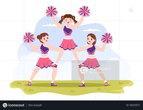 Best Premium Cheerleader Girls Making Pyramid Illustration Download In