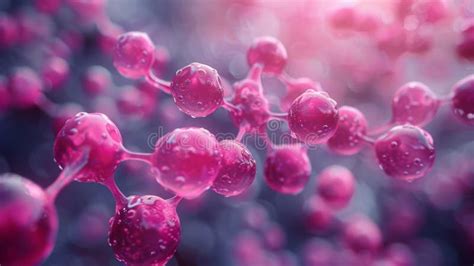 Close Up Image Of A Pink Molecular Structure With Spheres Connected By