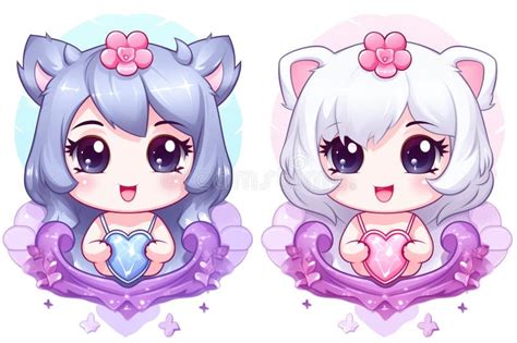 Two Cute Pretty Anime Girl Twins Greeting Card Stock Illustration Illustration Of Love Girl