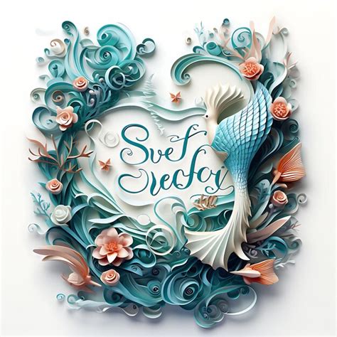 마법의 해녀 사랑 편지 세트 반이는 해녀 스케일 종이 2d 플래트 클리파트 티셔츠 디자인 프리미엄 사진