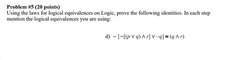 solved problem 5 20 ﻿points using the laws for logical