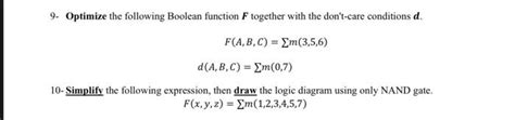Solved 9 Optimize The Following Boolean Function F Together