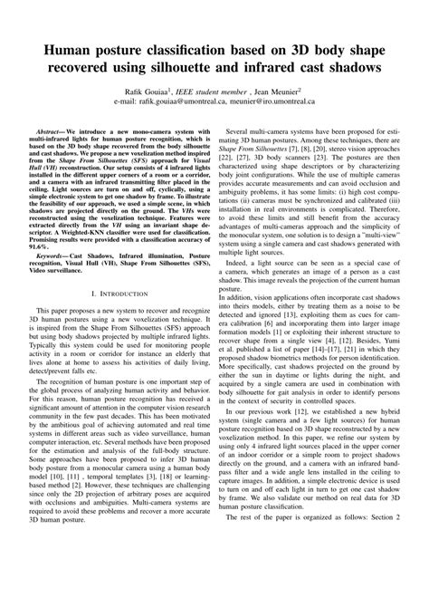 PDF Human Posture Classification Based On D Body Shape Recovered Using Silhouette And