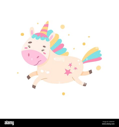 Cheerful Rainbow Unicorn Is Running Simple Illustration On An Isolated