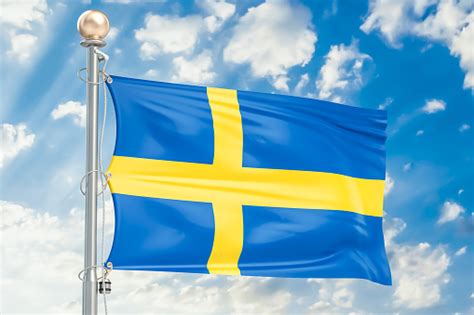스웨덴 국기에 파란 흐린 하늘 3d 렌더링 0명에 대한 스톡 사진 및 기타 이미지 0명 3차원 형태 개념 Istock