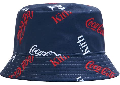 Kith X Coca Cola X Mitchell And Ness Coke Logo Bucket Hat Navy Multi