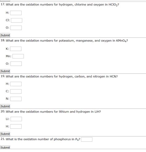 Solved 17 What Are The Oxidation Numbers For Hydrogen Chegg Com