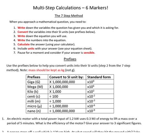 Multi Step Calculations Physics Aqa Gcse Energy Teaching Resources