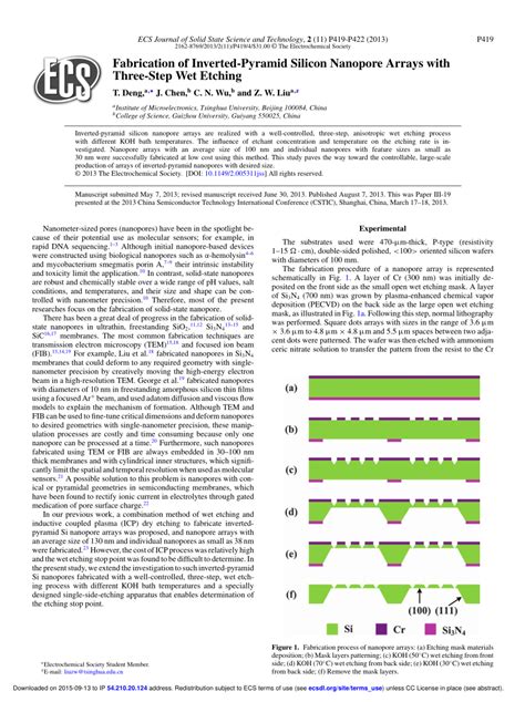 Pdf Fabrication Of Silicon Nanopore Arrays With Three Step Wet Etching