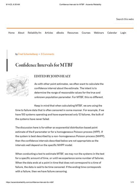 Confidence Intervals For Mtbf Accendo Reliability Pdf Reliability Engineering Statistics