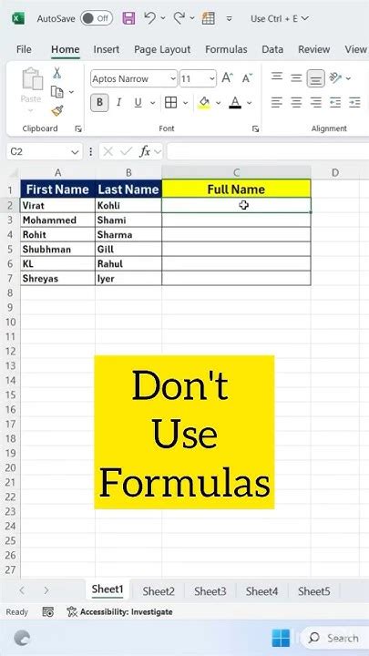 Excel Tips Dont Use Formulas Use Ctrl E Instead Flash Fill
