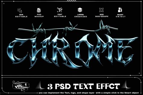 Chrome Text Effect PSD Photoshop Graphic By One Touch Creative Fabrica