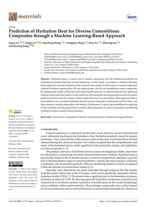 Pdf Prediction Of Hydration Heat For Diverse Cementitious Composites Through A Machine