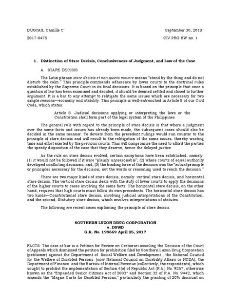 Civpro Assignment 10 1 18 Monday Civpro Pdf Precedent Res Judicata