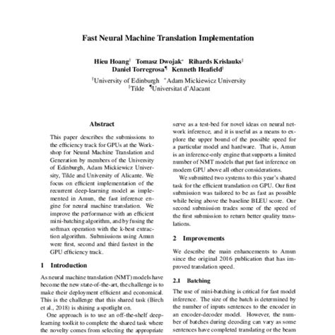 Fast Neural Machine Translation Implementation Acl Anthology