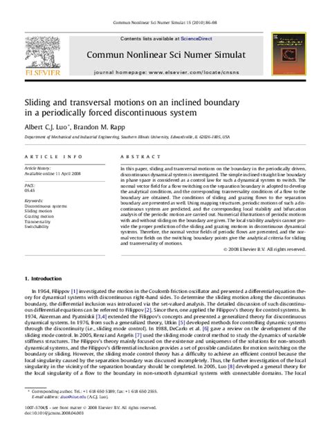 Pdf Sliding And Transversal Motions On An Inclined Boundary In A Periodically Forced