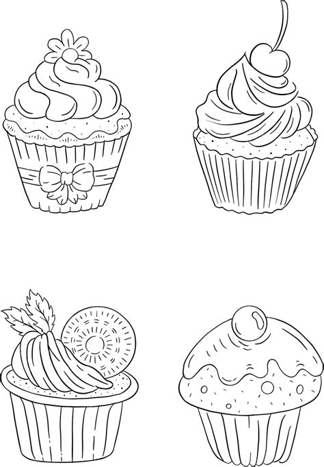 손으로 그린 컵케익 만화 라인 Png 상업 자료 검정색과 흰색 Png 상용할 수 있다 Png 일러스트 및 Psd 이미지 무료 다운로드 Pngtree