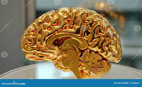 Golden Brain Sculpture Symbolizing Innovation And Creativity In Modern Design Stock Illustration