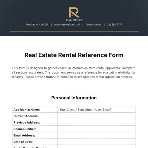 Free Real Estate Rental Reference Form Template To Edit Online