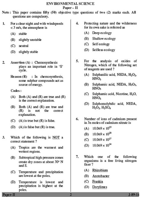 Ugc Net June 2014 Environmental Sciences Paper Ii Question Paper