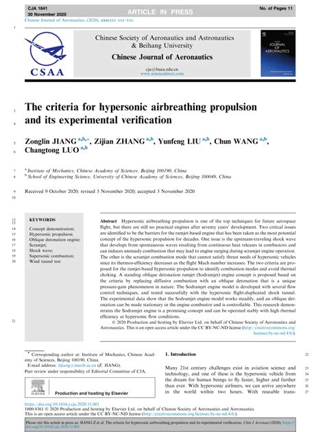 Pdf The Criteria For Hypersonic Airbreathing Propulsion And Its
