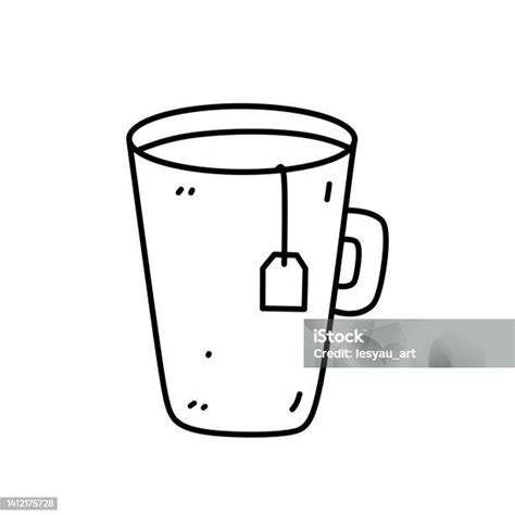 흰색 배경에 고립 된 귀여운 차 한잔 낙서 스타일의 벡터 손으로 그린 일러스트레이션 카드 메뉴 로고 장식 다양한 디자인에 적합합니다 0명에 대한 스톡 벡터 아트 및 기타