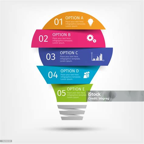 현대 다채로운 전구 인포 그래픽 5 가지 옵션 부품 단계 또는 프로세스와 비즈니스 시작 아이디어 램프 개념 프리젠 테이션 차트 그래프템플릿 벡터 일러스트레이션 0명에 대한