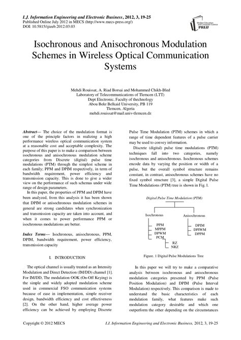 Pdf Isochronous And Anisochronous Modulation Schemes In Wireless Optical Communication Systems