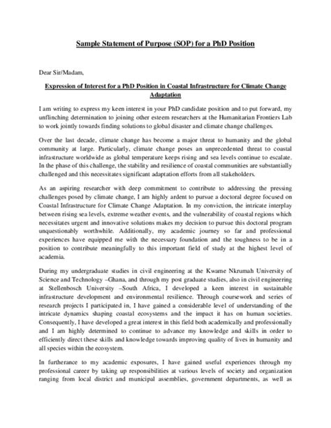 Pdf Sample Statement Of Purpose Sop For A Phd Position