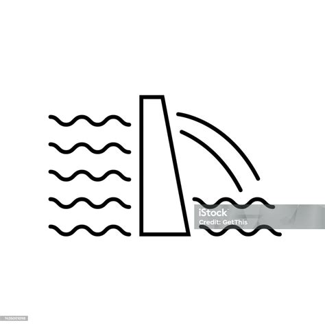 수력 발전소 아이콘 벡터 개요 블랙 Eps 10 수력 발전소 그림 재생 가능 에너지 원 에코 인식 개념 수력 발전 표지판 웹 앱 개발자를 위해 흰색으로 격리 아이콘에 대한