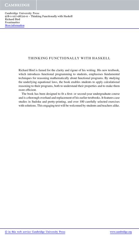 Thinking Functionally With Haskell T H I N K I N G F U N C T I O Na L