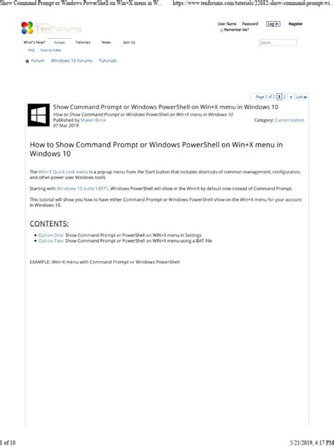 Infos Show Command Prompt Or Windows Powershell On Winx Menu In Win10 Pdf Command Line