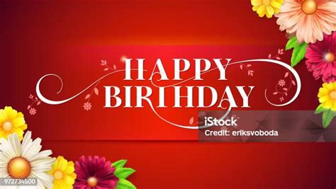 생일 축 하 꽃 글자 디자인입니다 봄 여름 꽃과 생일 카드입니다 데이지와 서 예의 장식 스타일입니다 손으로 그려 인쇄 디자인 벡터 브러쉬 레터링 3 차원 일러스트 레이 션