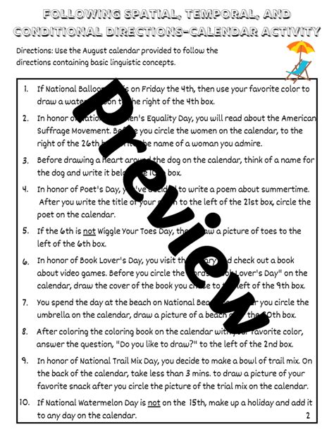Time Sequencing Calendar Questions And Following Linguistic Concept Directions Made By Teachers