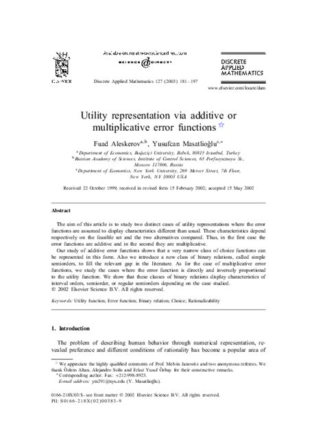 Pdf Utility Representation Via Additive Or Multiplicative Error Functions