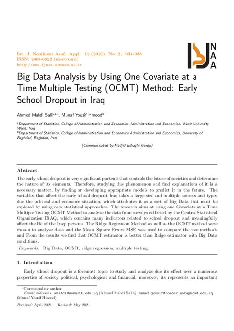 Pdf Analyzing School Dropout In Iraq Via Ocmt