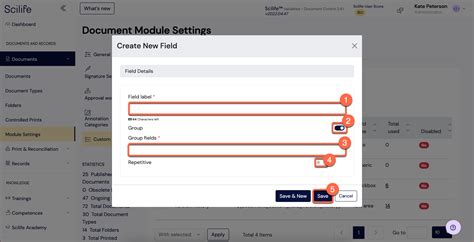 creating grouped custom fields in document control scilife