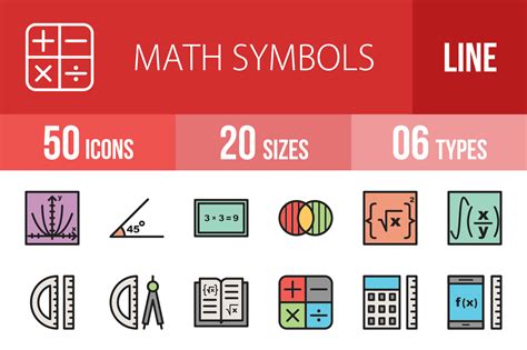50 Math Symbols Linear Multicolor Icons