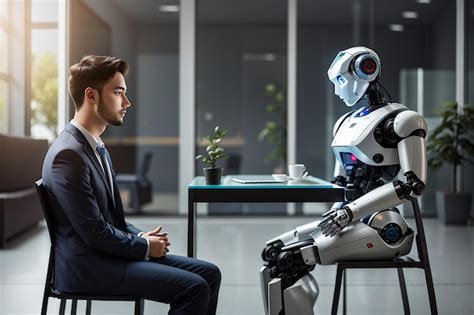 Premium Ai Image Man And Ai Robot Waiting For A Job Interview
