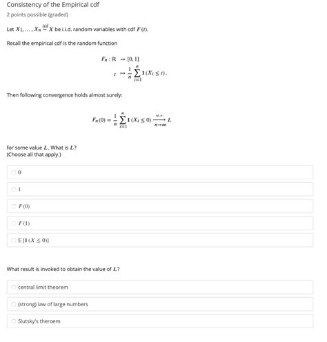 Solved Consistency Of The Empirical Cdf 2 Points Possible