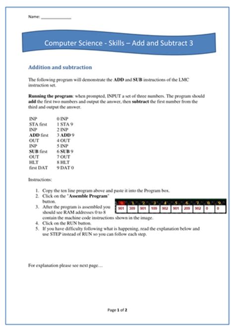 ocr a452 gcse practical investigation lmc little man computer controlled assessment