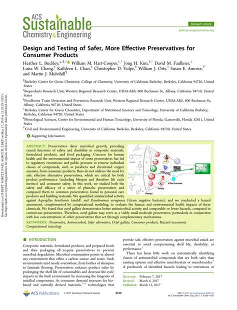 Pdf Design And Testing Of Safer More Effective Preservatives For Consumer Products